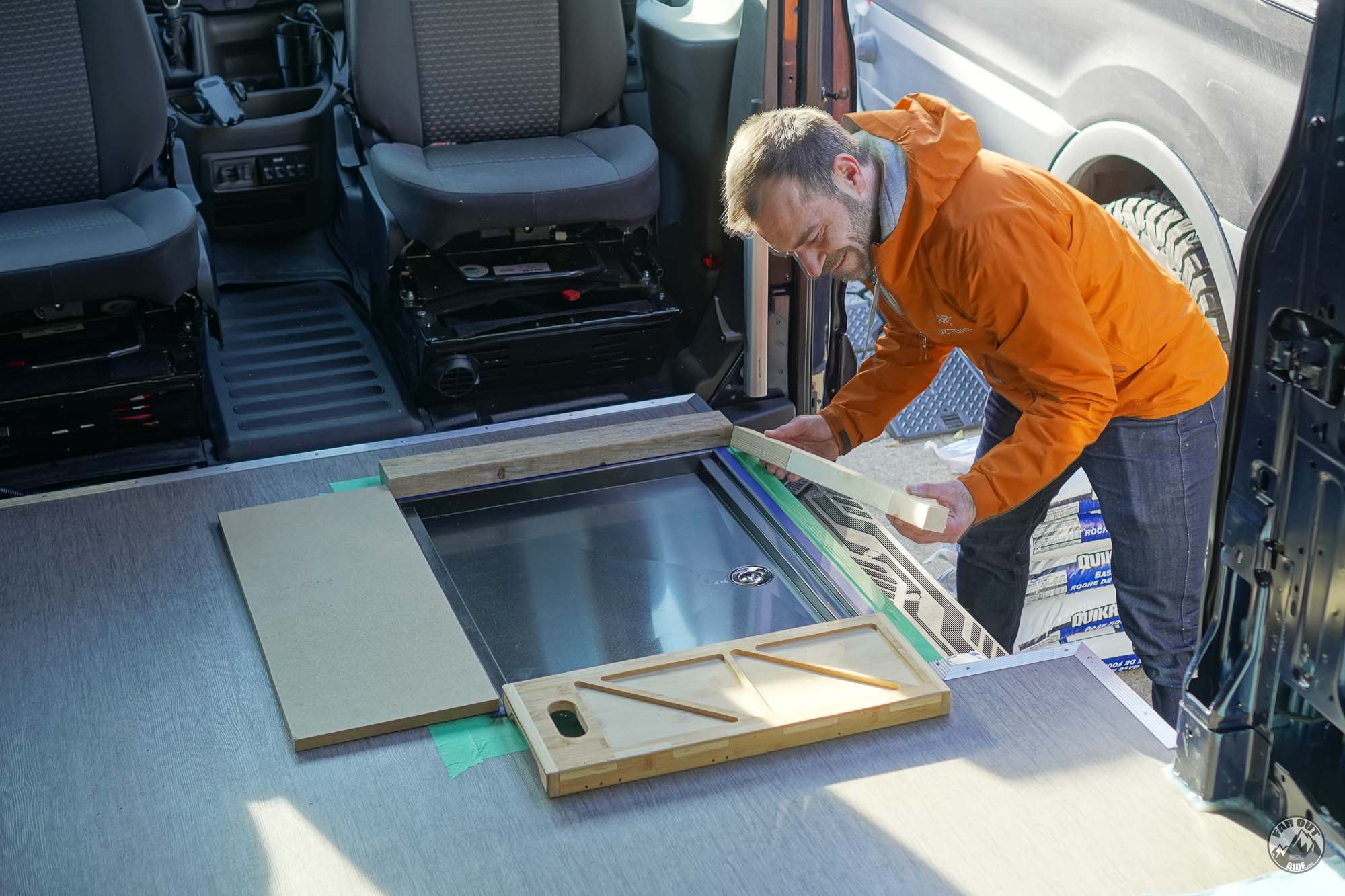 Hidden Shower with In-Floor Shower Pan for DIY Van Conversion - FarOutRide